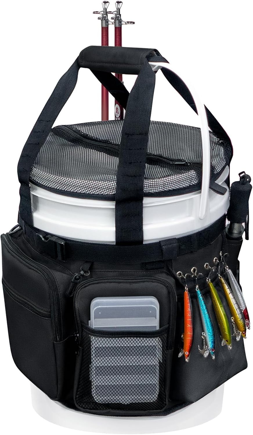 Fishing Bucket Organizer with Bucket Cover, Ice Fishing Tackle Bag with ...