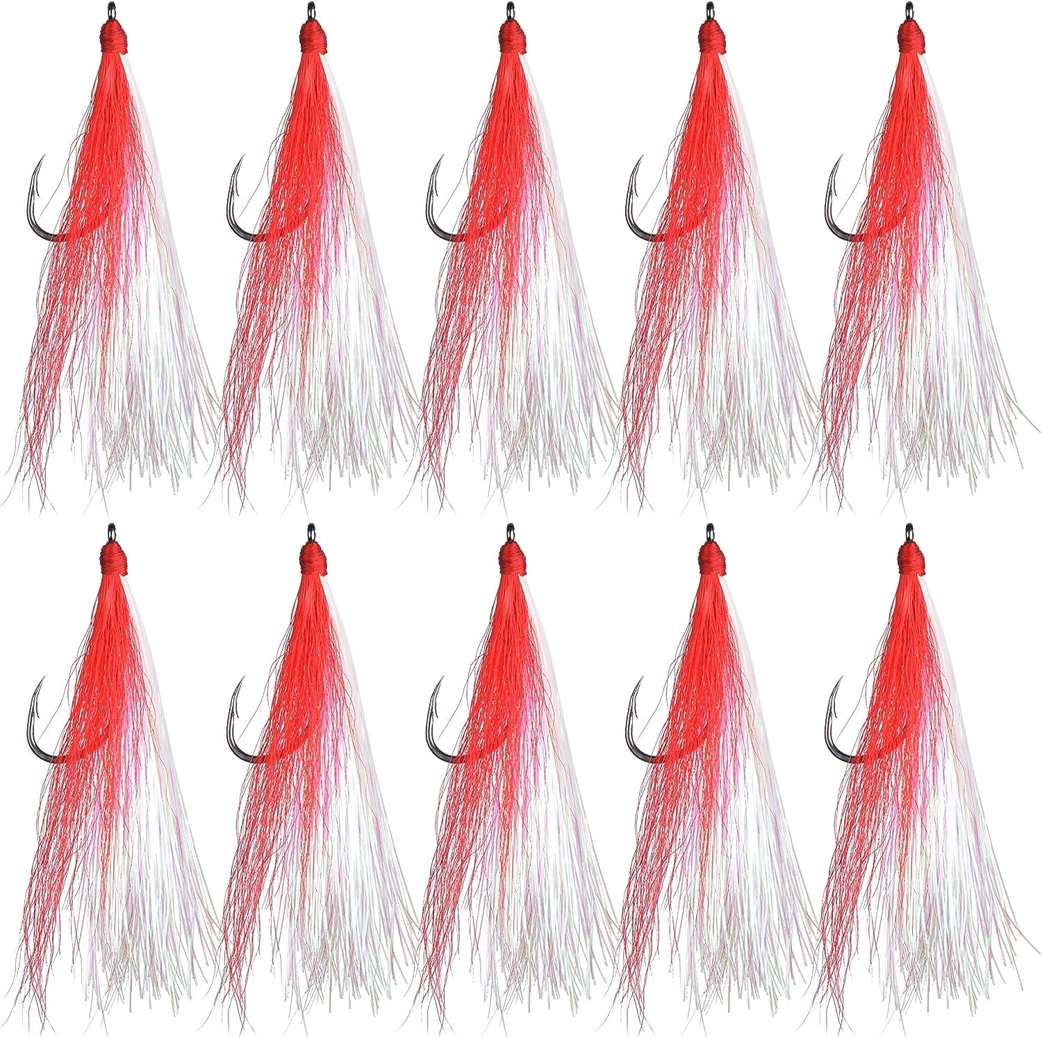 Fishing Bucktail Teaser Hooks, 10pcs Saltwater Fishing Jigs Teaser ...