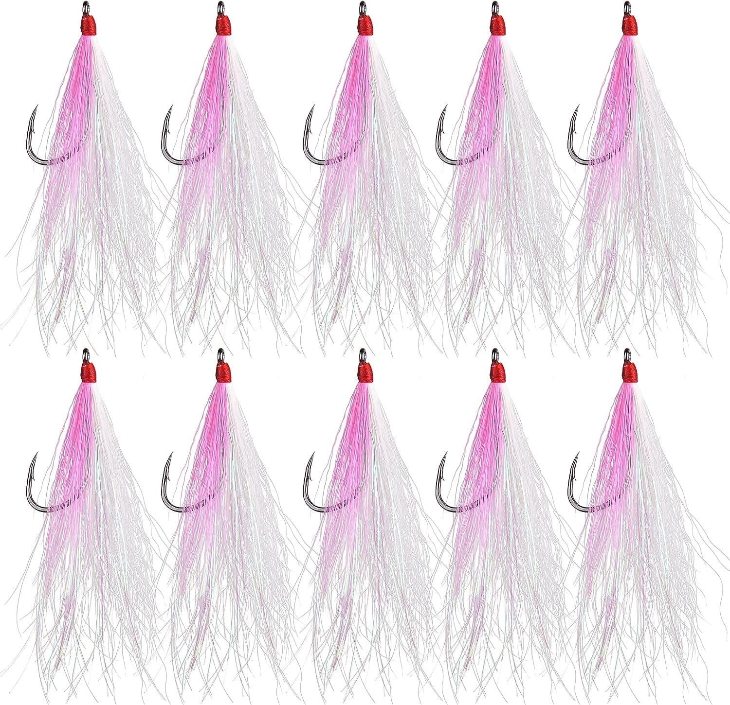 Fishing Bucktail Teaser Hooks, 10pcs Saltwater Fishing Jigs Teaser ...