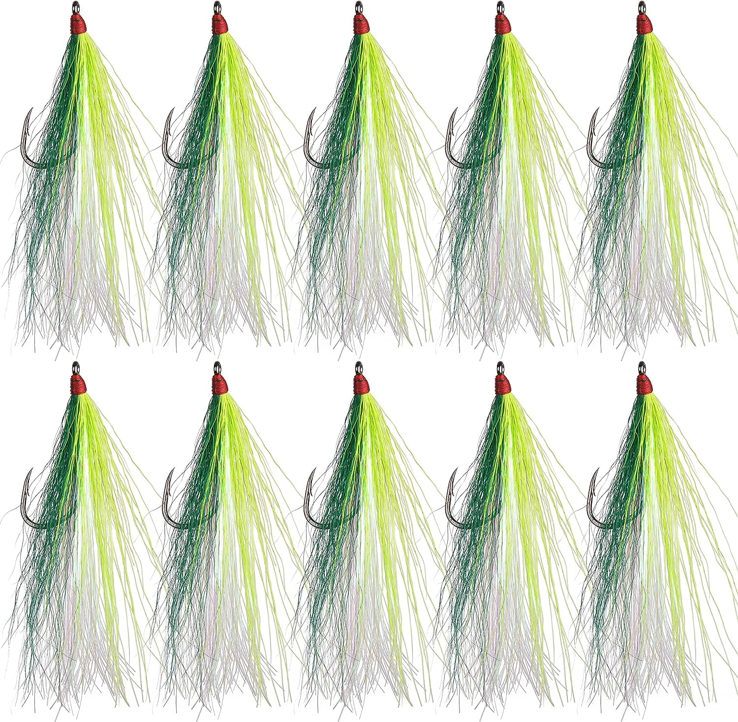 Fishing Bucktail Teaser Hooks, 10pcs Saltwater Fishing Jigs Teaser ...