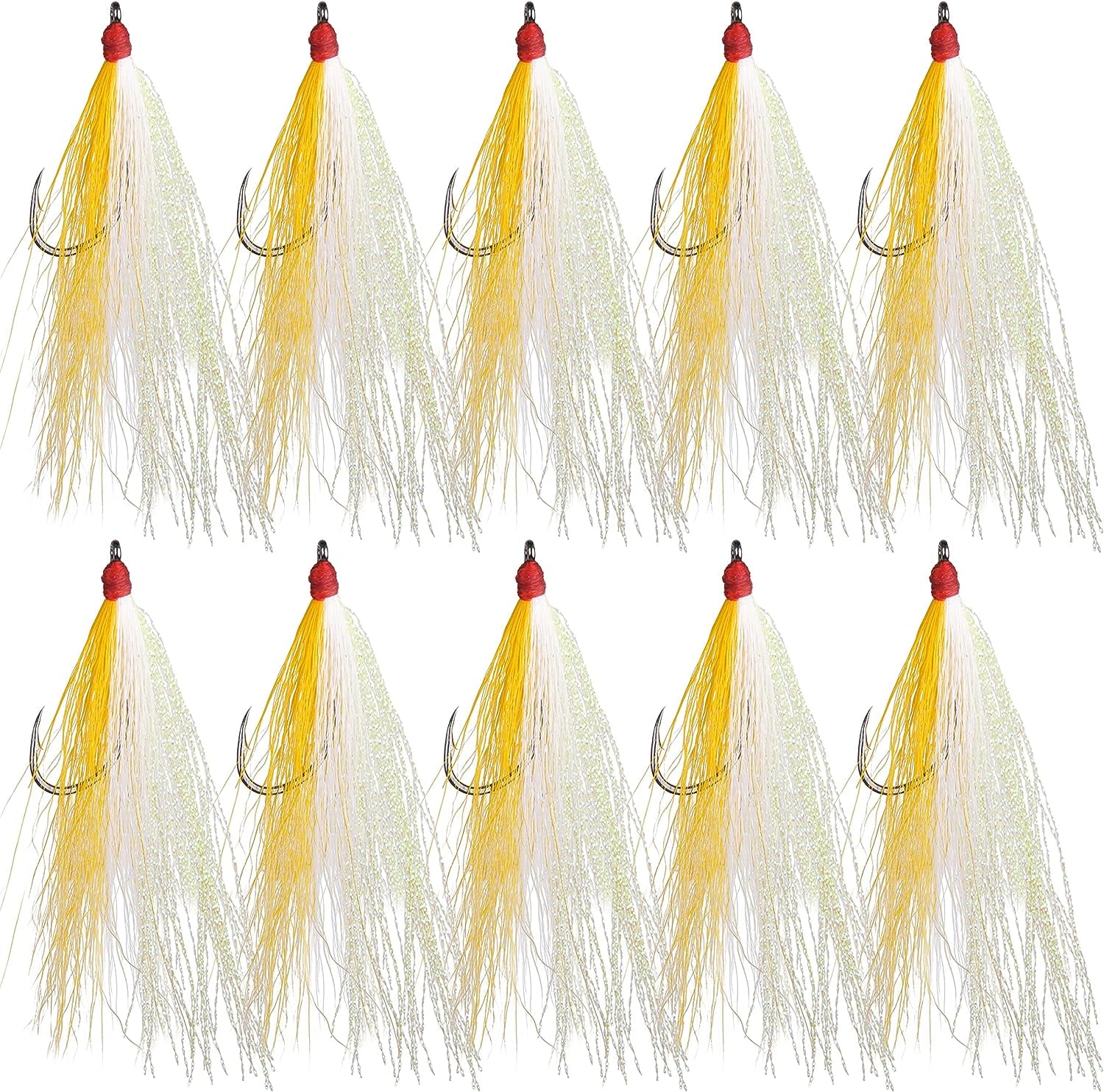 Fishing Bucktail Teaser Hooks, 10pcs Saltwater Fishing Jigs Teaser ...