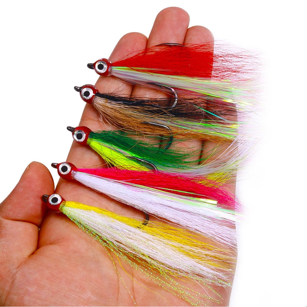 Fishing Bucktail Teaser Hooks 5pcs Saltwater Fishing Jig Teaser Lures ...