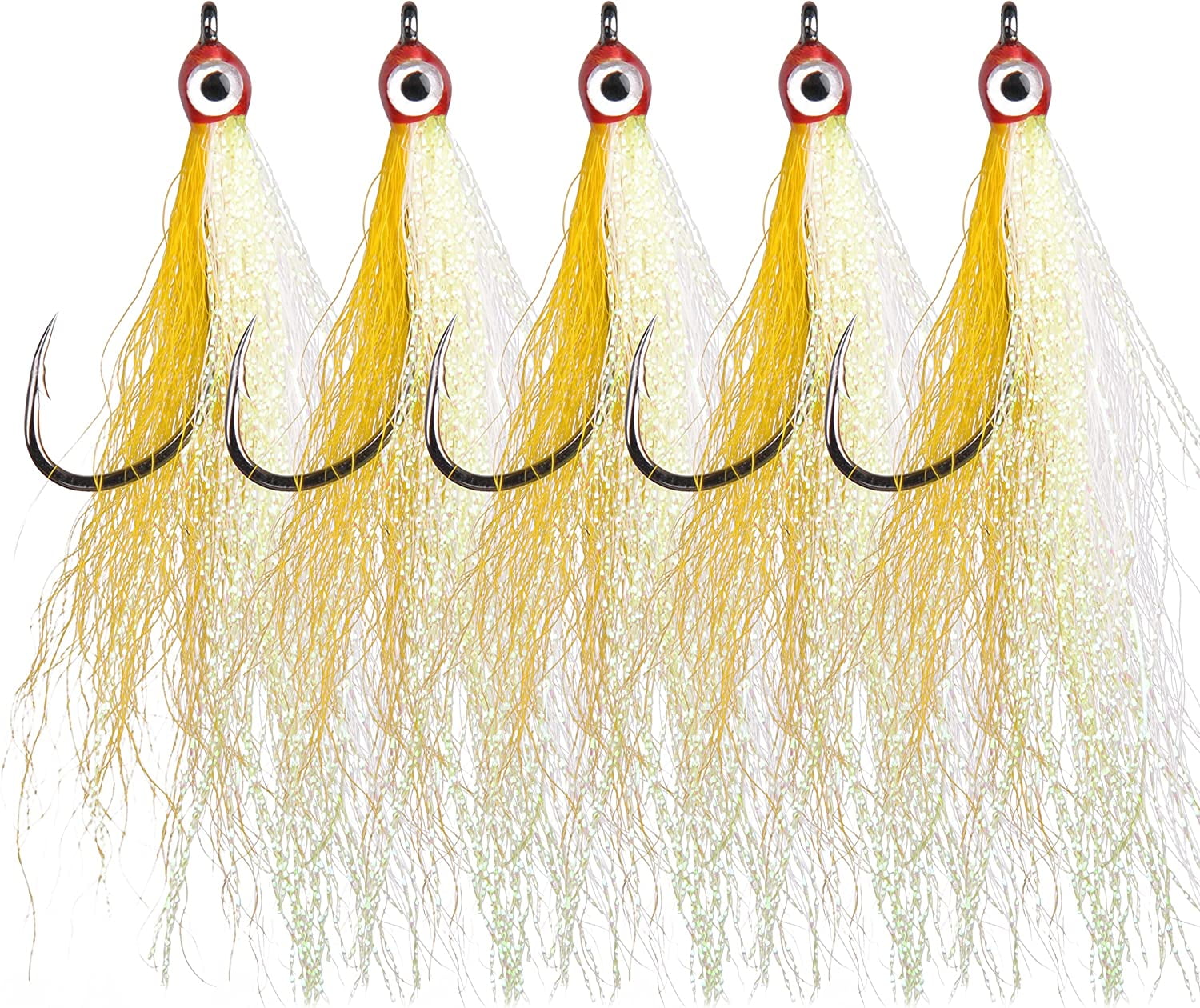 Fishing Bucktail Teaser Hooks,5pcs Saltwater Fishing Teaser Lures with ...