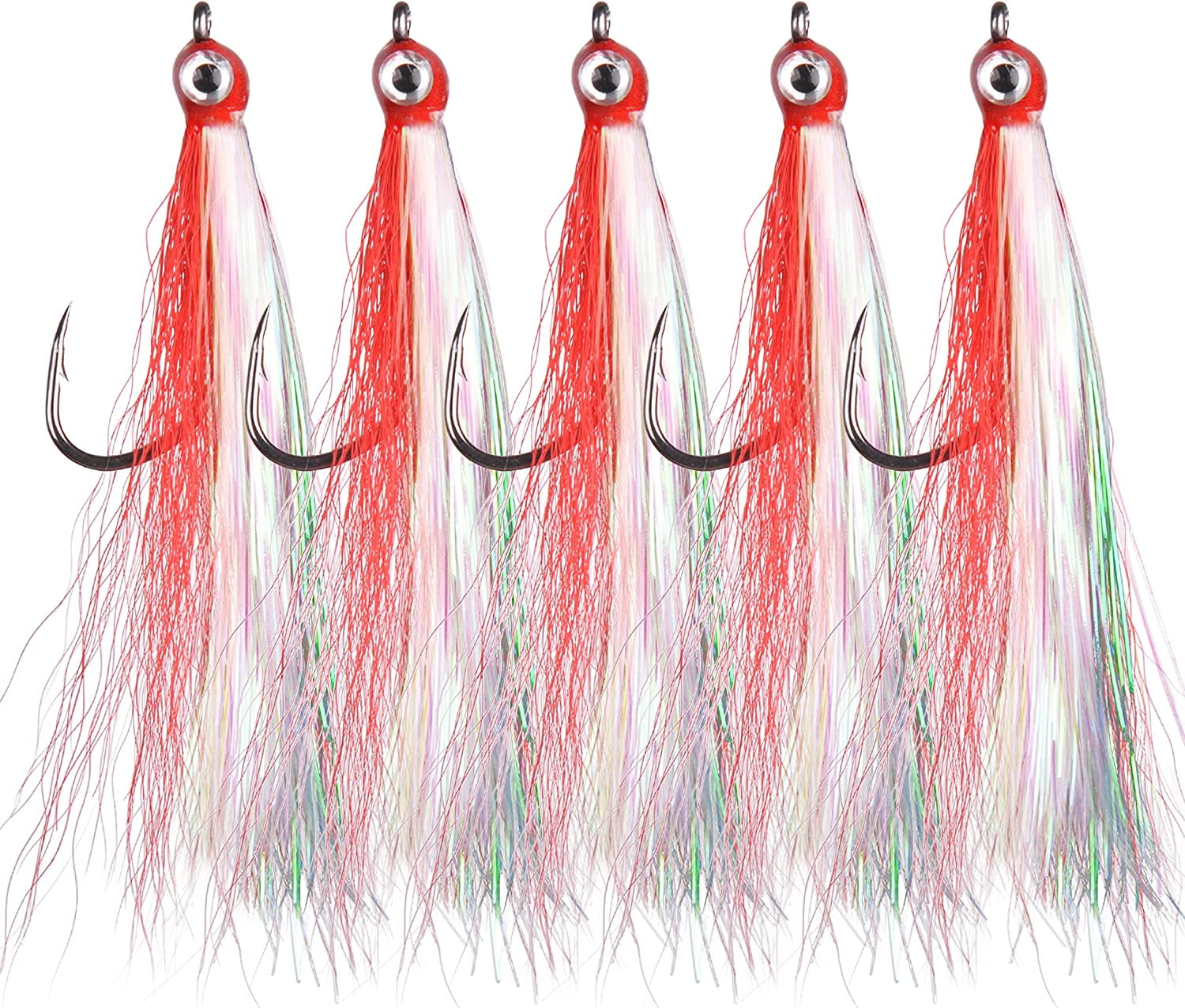 Fishing Bucktail Teaser Hooks,5pcs Saltwater Fishing Teaser Lures with ...