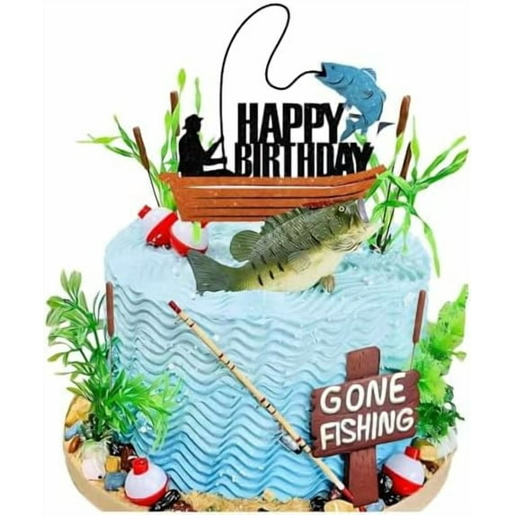 Fishing Cake Topper, Gone Fishing Cake Topper With Bass Reed For ...