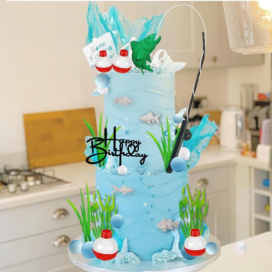 Fishing Cake TopperTRDN Gone Fishin Cake Topper with Fishing Rod for ...