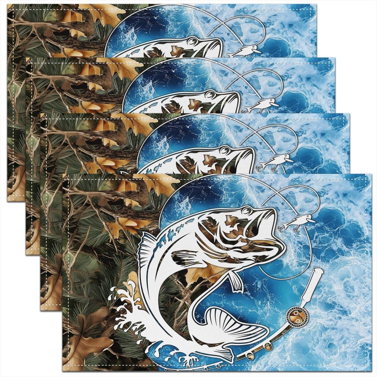 Fishing Camo Placemats - Lake House Pike Fish Place Mat Set of 4 for ...