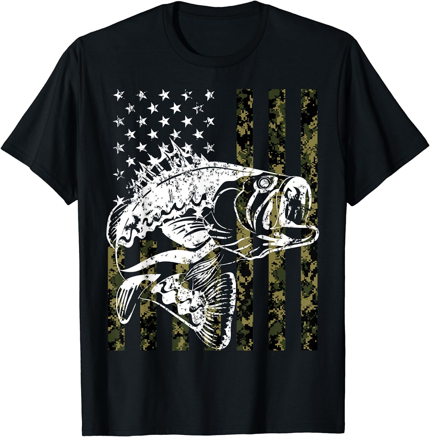Fishing, Camouflage American Flag Fish, Bass Fish Fisherman T-Shirt ...