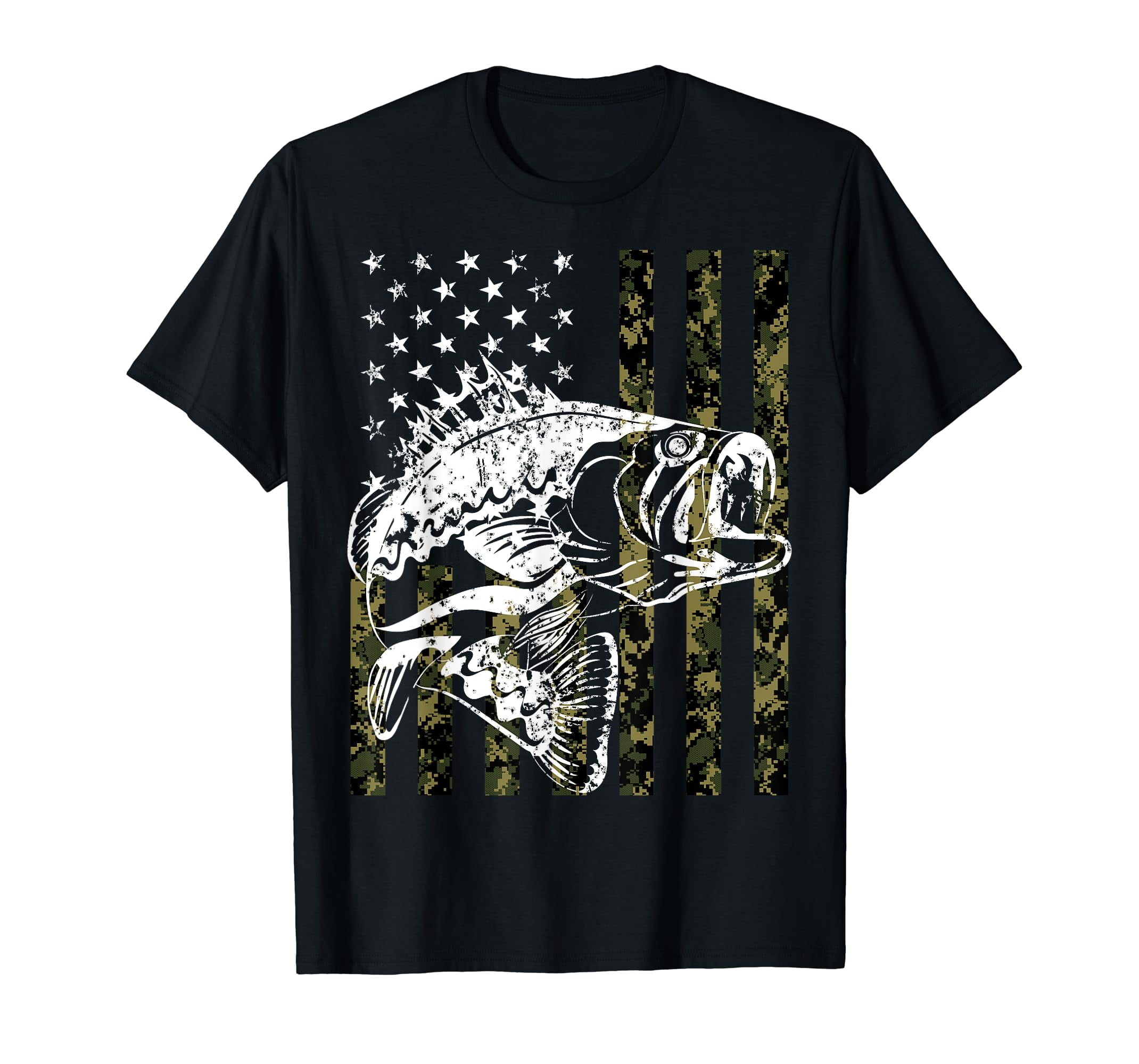 Fishing, Camouflage American Flag Fish, Bass Fish Fisherman T-Shirt ...