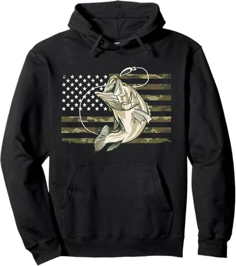 Fishing Camouflage US American Flag Bass Fish Fisherman Camo Pullover Hoodie - Walmart.com