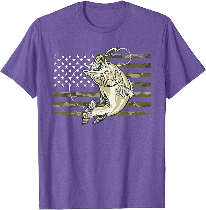 Fishing Camouflage US American Flag Bass Fish Fisherman Camo T-Shirt ...