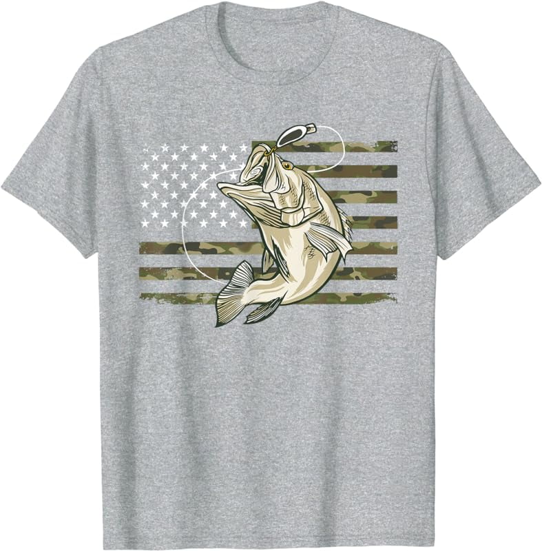 Fishing Camouflage US American Flag Bass Fish Fisherman Camo T-Shirt ...