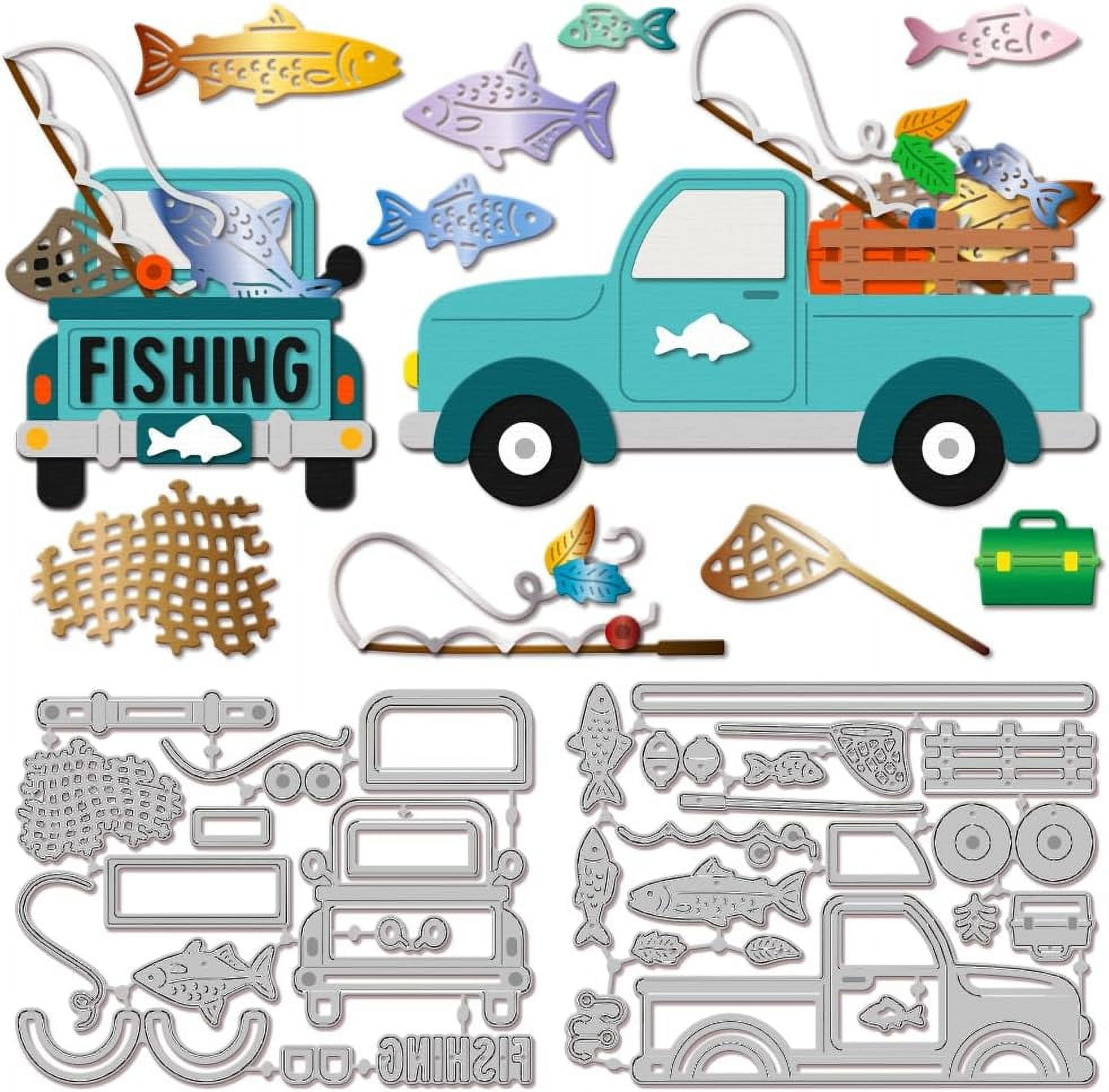 Fishing Car Cutting Dies for DIY Scrapbooking Metal Fish Truck Cut Dies ...