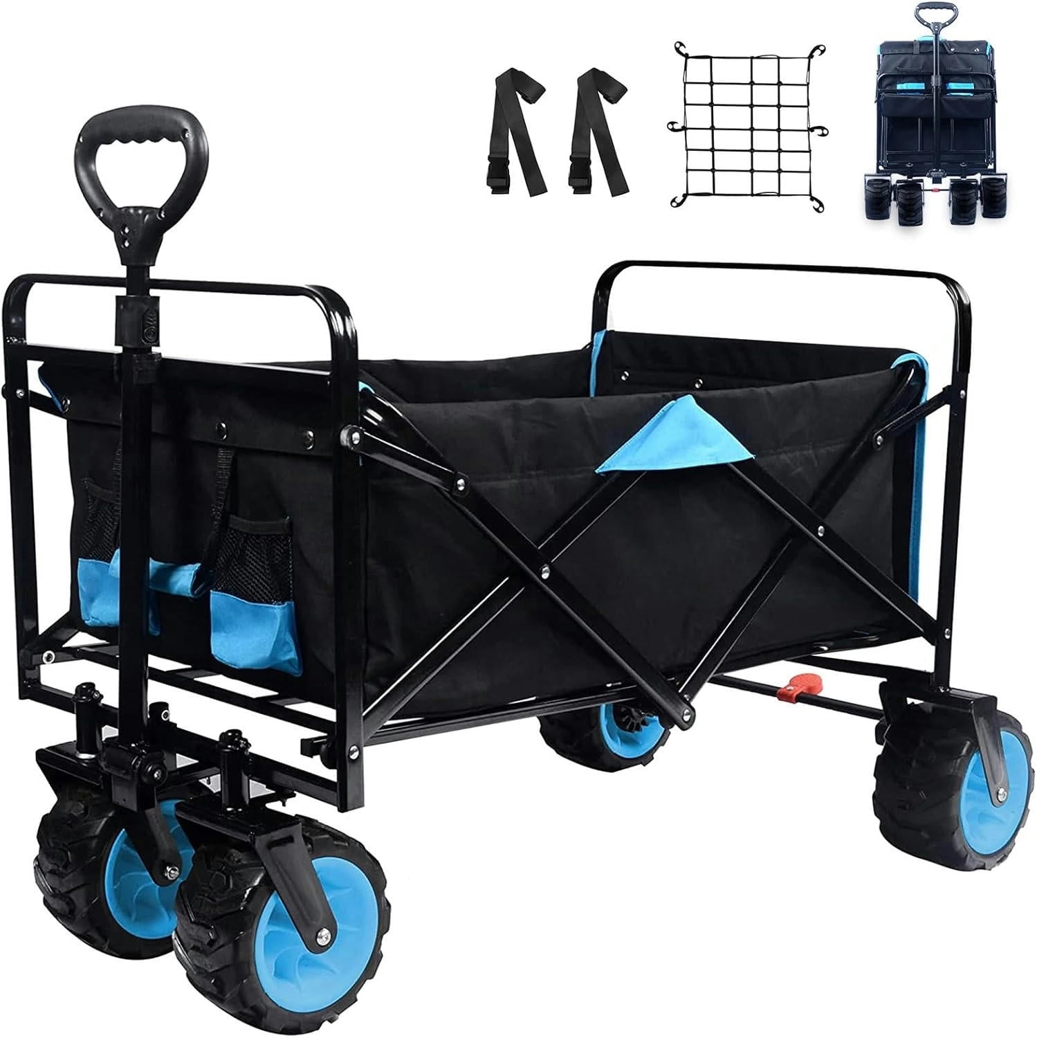 Fishing Cart 7'' Big All-Terrain Wheels Wagon Cart Foldable Collapsible ...