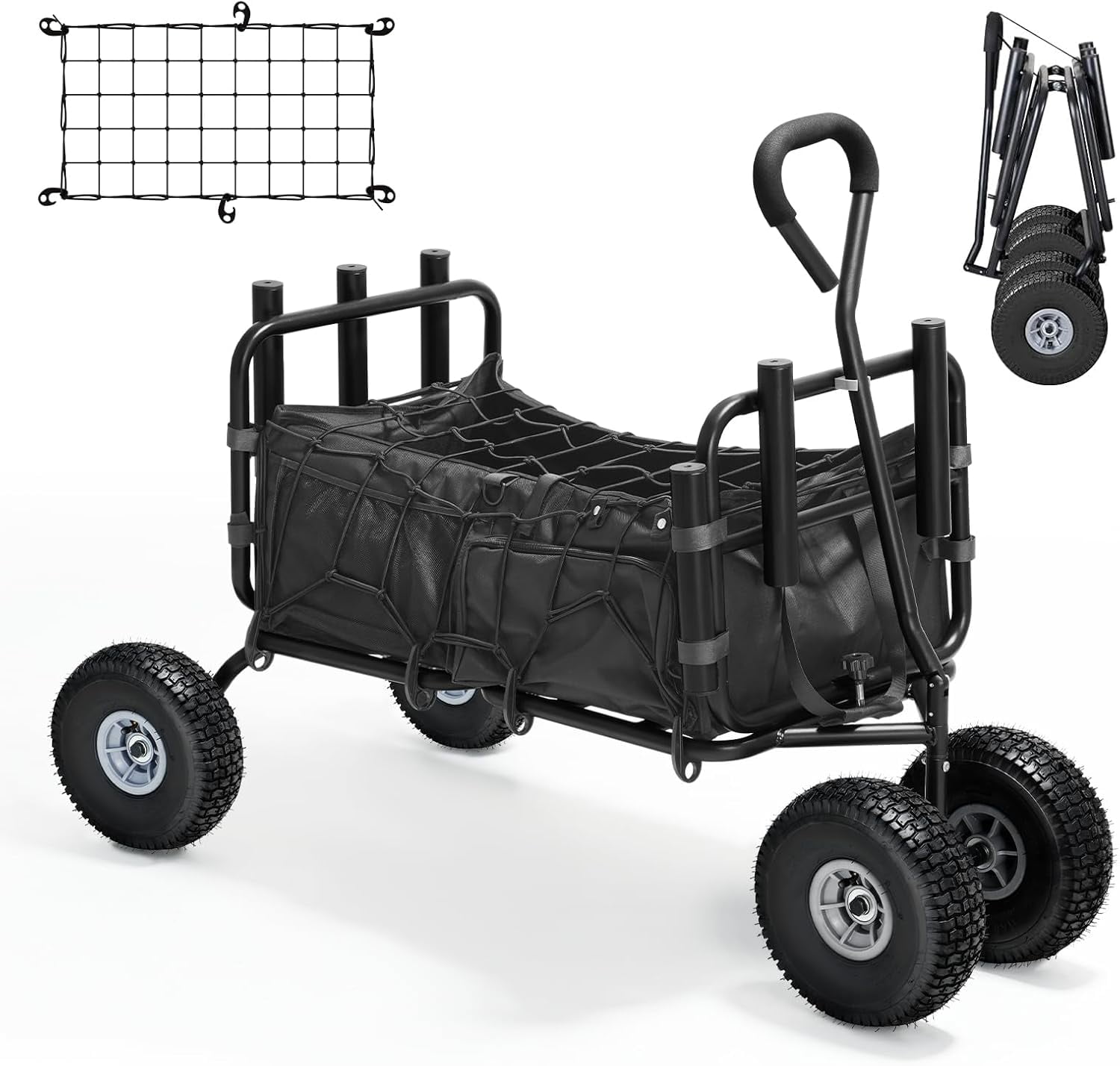 Fishing Cart Beach Cart Collapsible Wagon with 11”All Terrain Big ...
