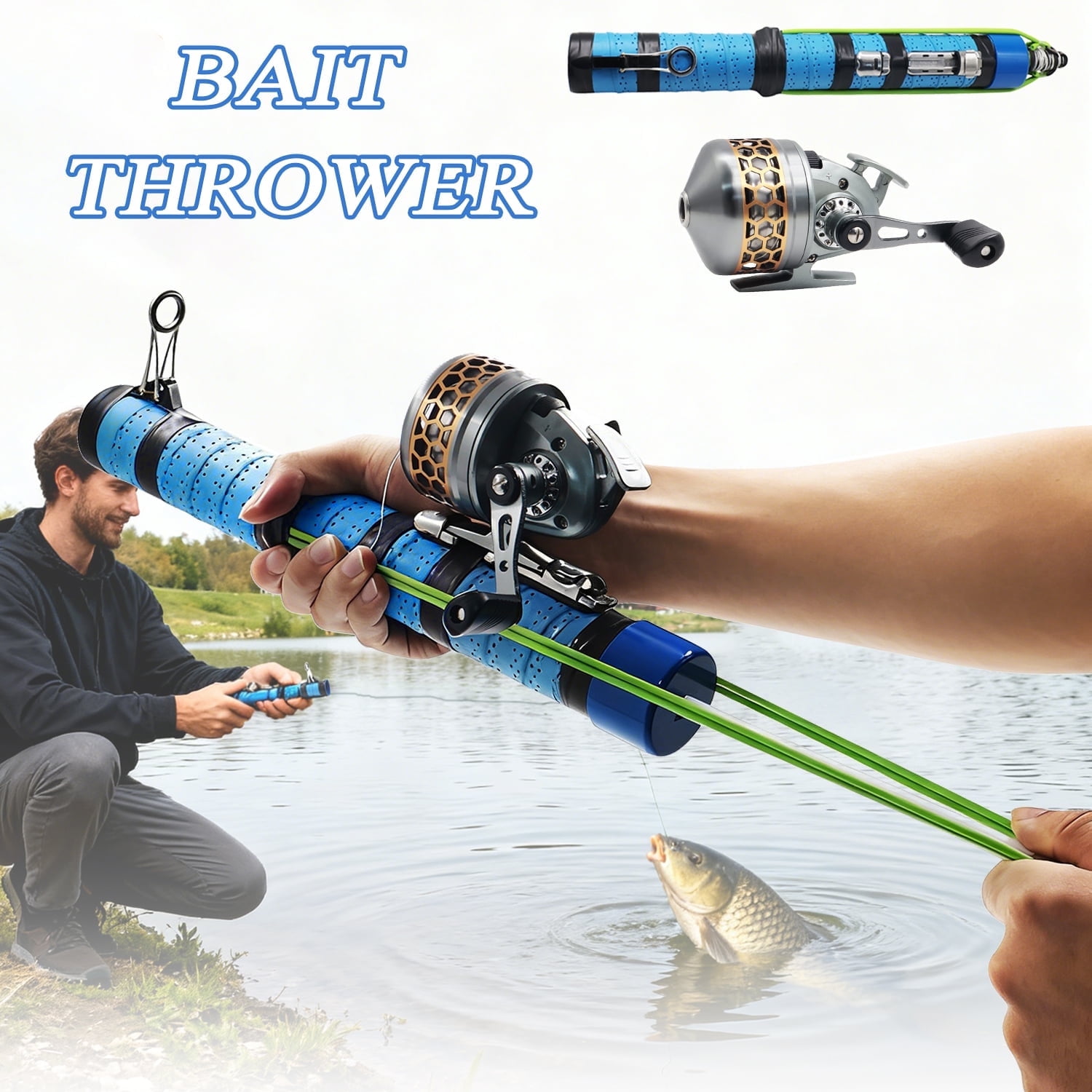 Fishing Catapult Rod Portable Lure Tools Slingshot Fishing Reel ...