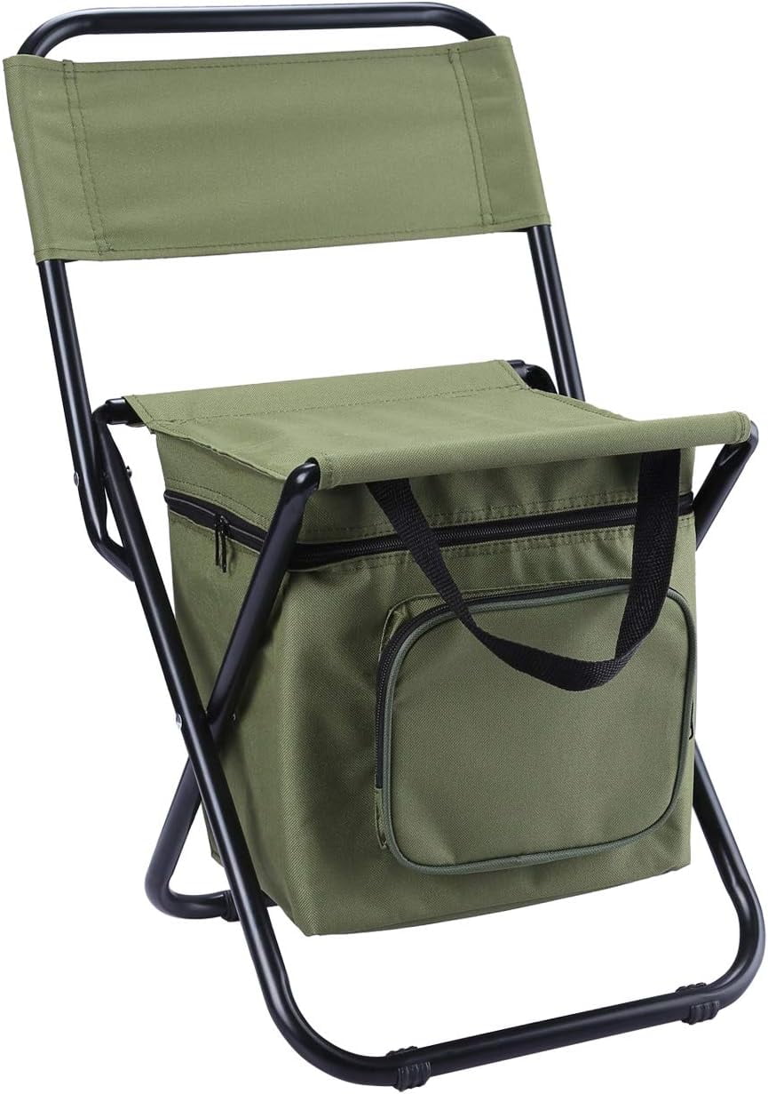 Fishing Chair with Cooler Bag Foldable Compact Fishing Stool,Green ...