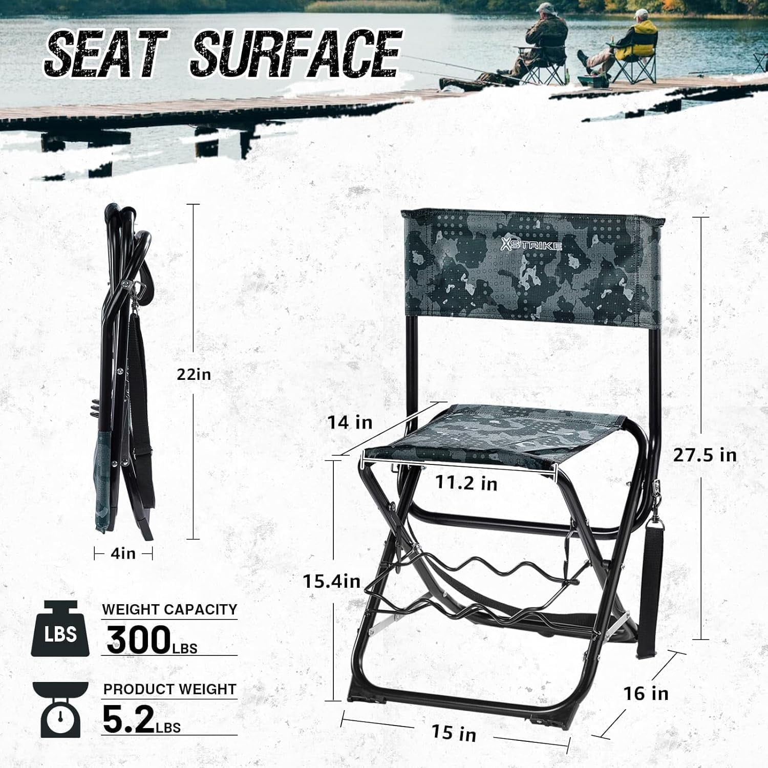 Fishing Chairs with Rod Holder - Black Camouflage, Foldable Outdoor ...