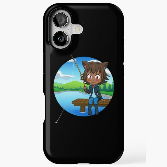 Fishing Chibi Cat Girl Circle Funny Cute Design iPhone Tough Case 11 12 ...