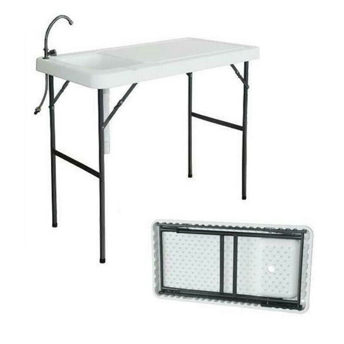 Fishing Cleaning Table w/ Sink Portable Fish Fillet Table w/ Locking ...