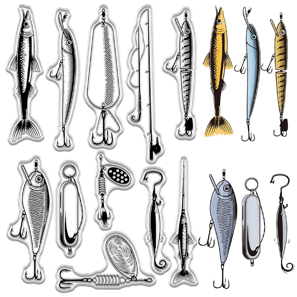Fishing Clear Stamps Fish Hook Rubber Stamp Reusable Fishes Fishing ...