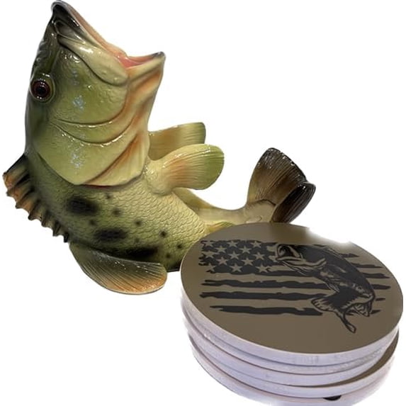 Fishing Coasters for Drinks with Holder - American Flag Bass Coaster ...