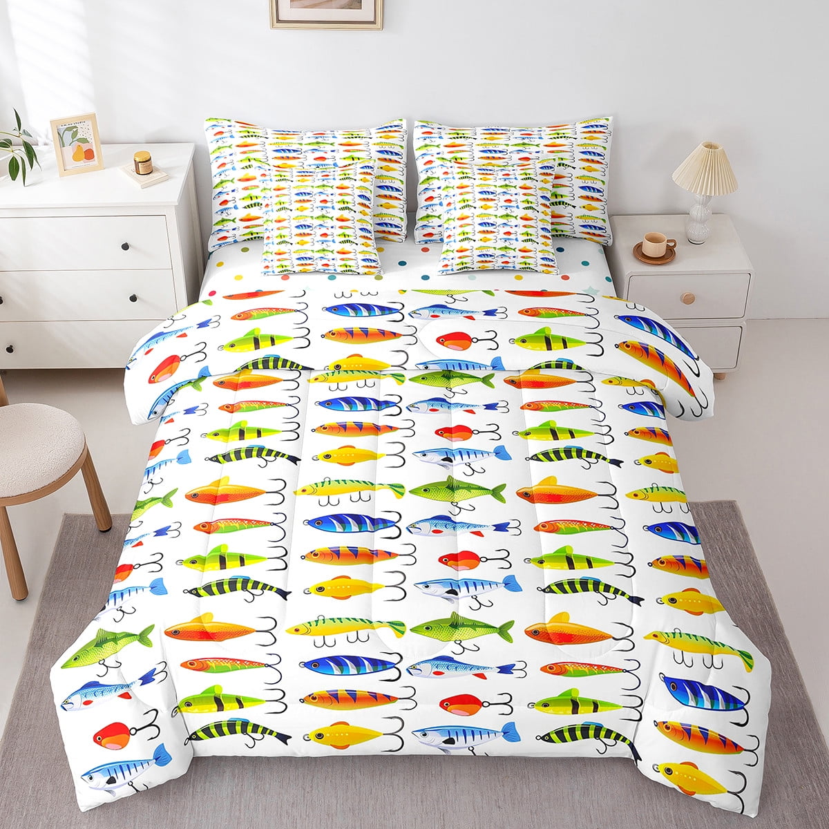 Fishing Comforter Fishing Hunting Hook 7 Pieces Bedding Set Tropical ...