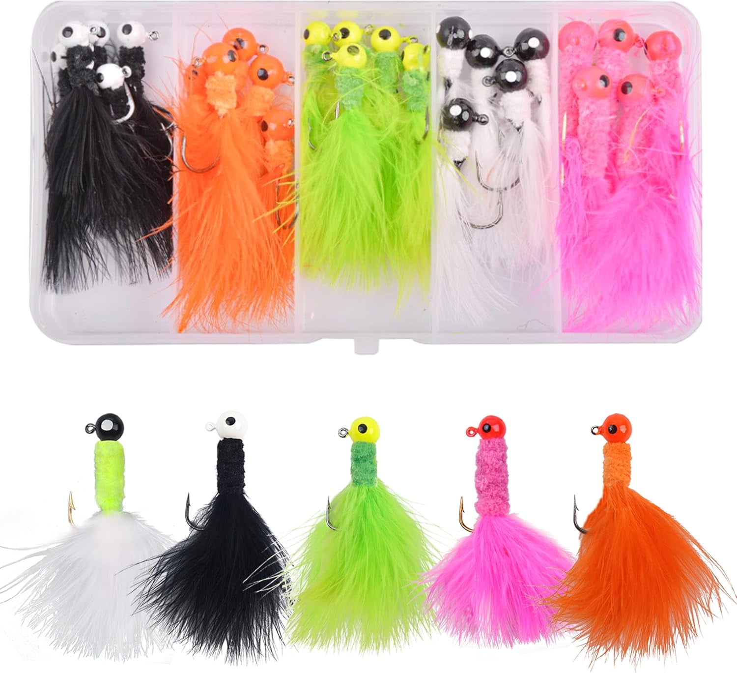 Fishing Crappie Jig Heads 25pcs Marabou Feather Jig Head Hooks Fishing ...