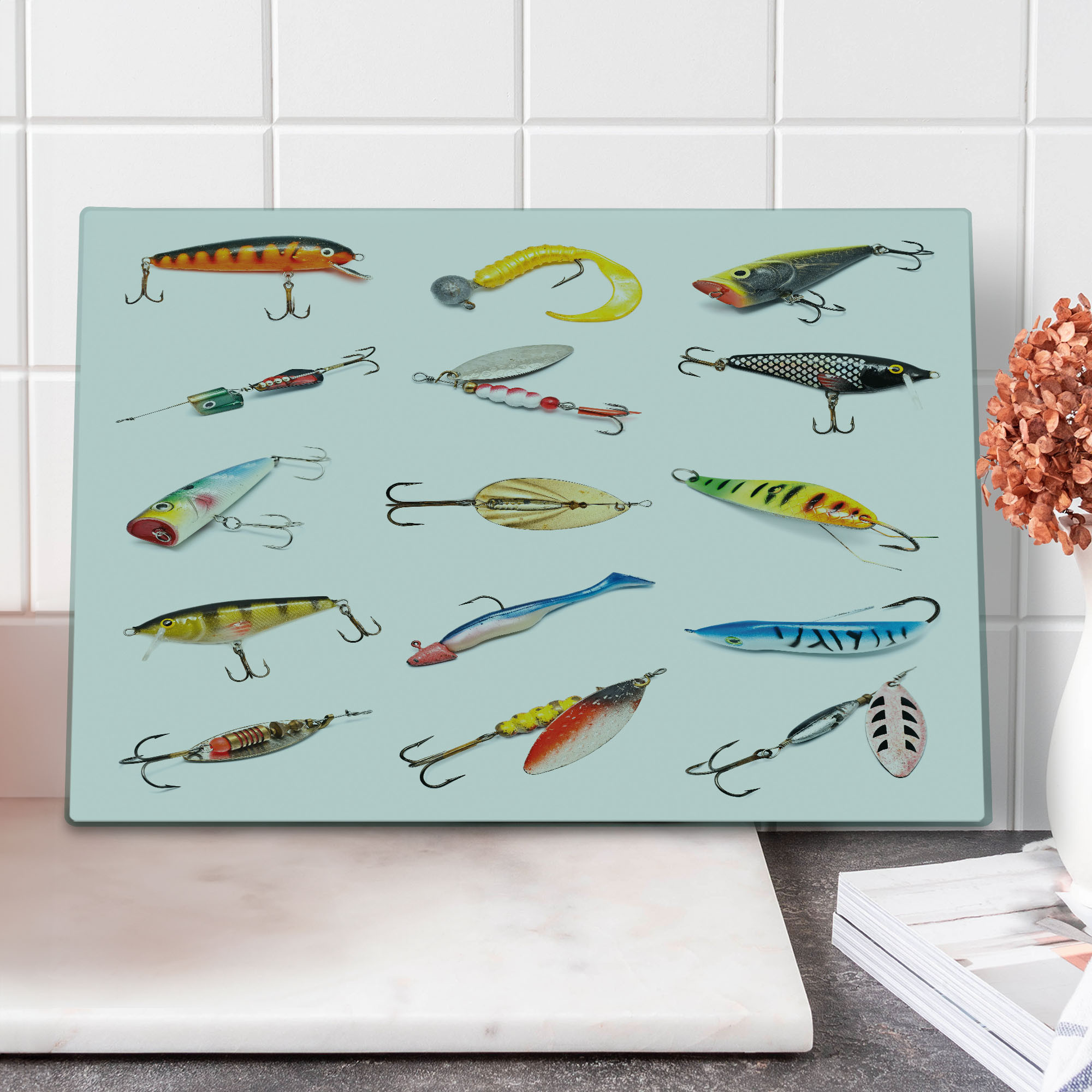 Fishing Cutting Board, Several Fish Hook Equipment Objects Trolling ...