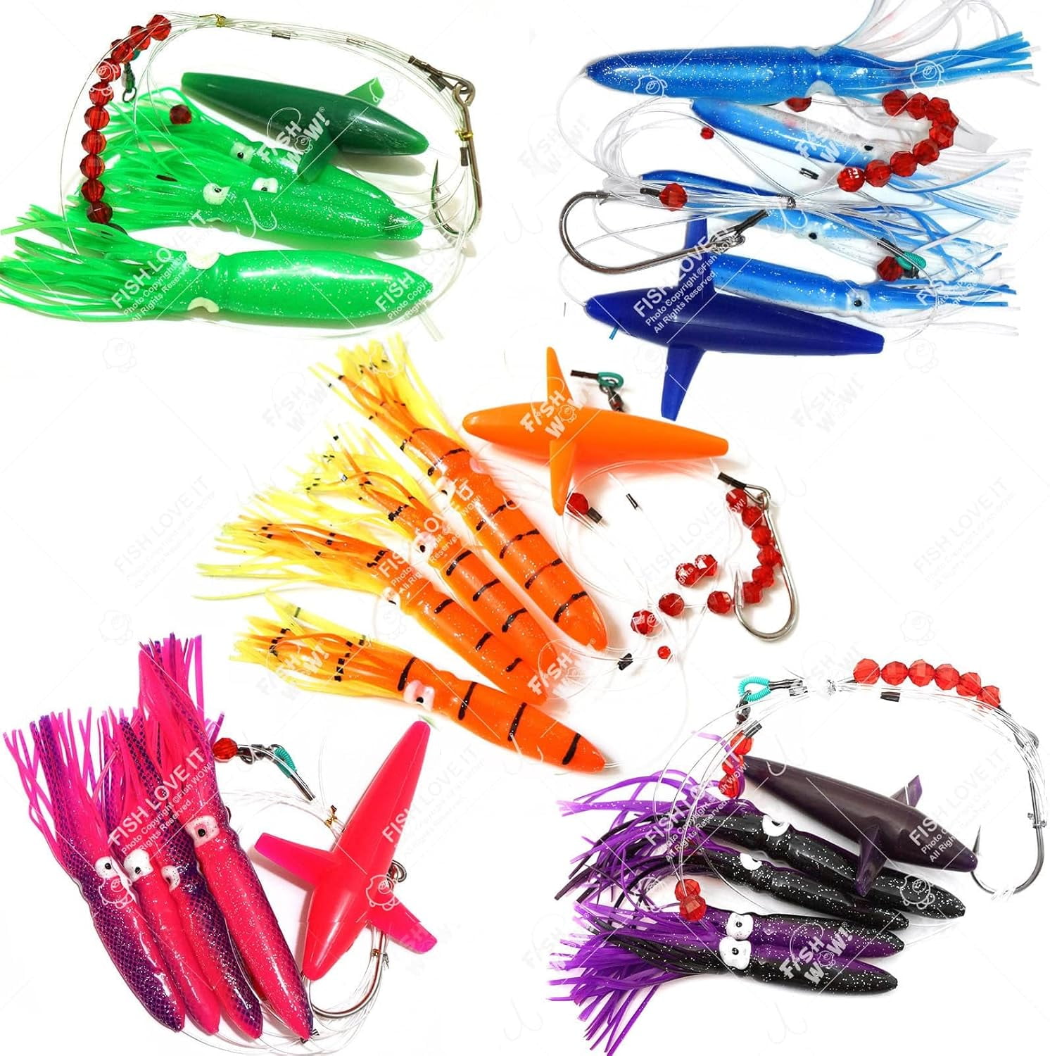 Fishing Daisy Bird Chain Squid Lure Rig Teaser Trolling - Set of 5 ...