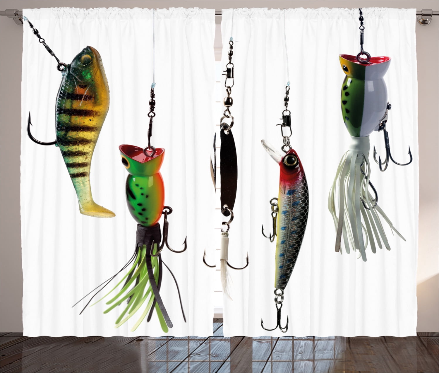 Ambesonne Fish Curtains 2 Panel Set, Fishing Baits Hobby Leisure, 108 ...