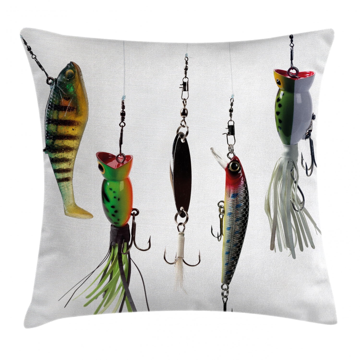 Fishing Decor Throw Pillow Cushion Cover, Various Type of Fishing Baits ...