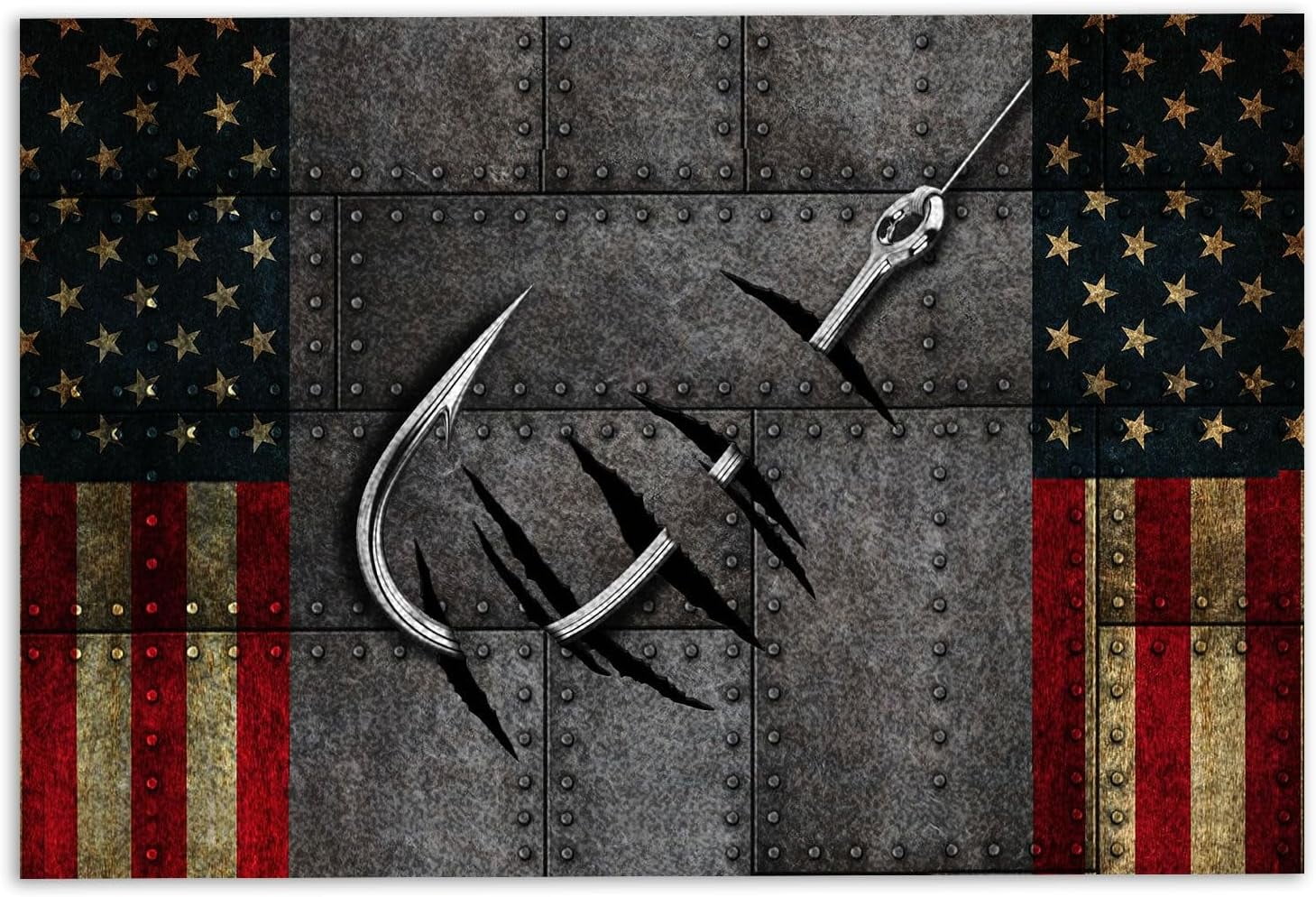Fishing Door Mat Fishing Hook Fisherman American Flag Pattern Welcome ...