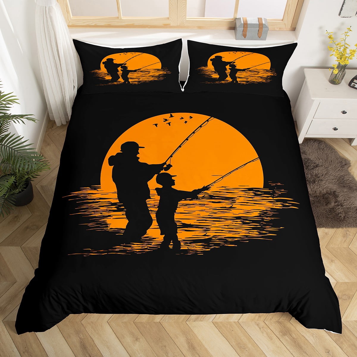 Fishing Duvet Cover King, Father And Son Bedding Set Men Father, Black ...