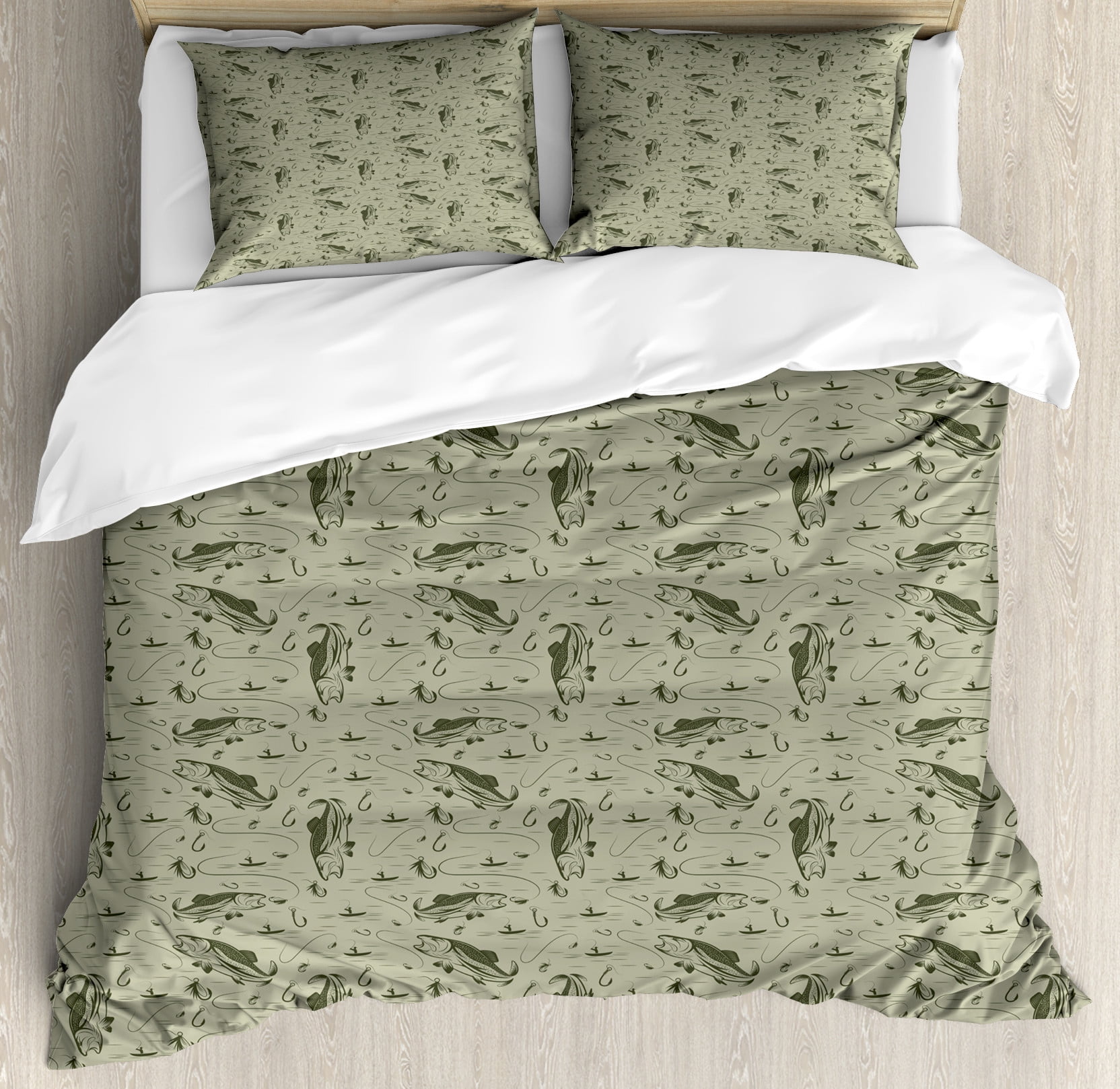 Fishing Duvet Cover Set, Hobby Concept Pattern with Fisherman on Boat ...
