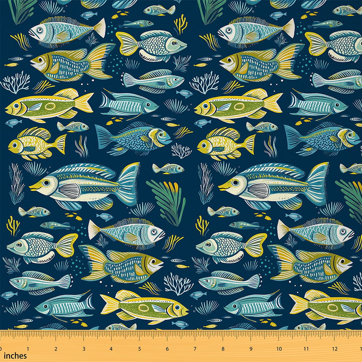 Fishing Fabric By The Yard,Cartoon Colorful Fish Upholstery Fabric ...