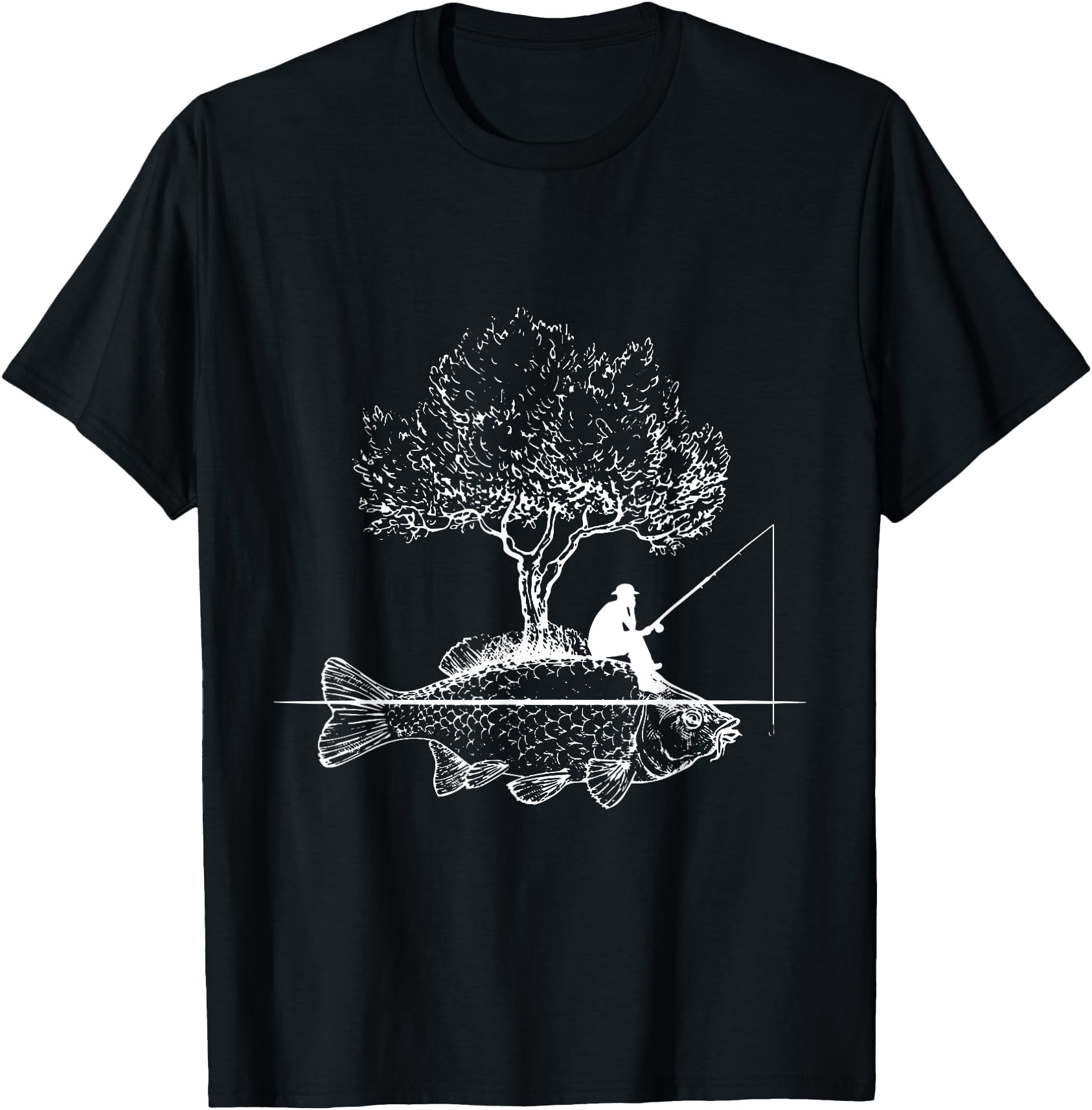Fishing Fish Island Surreal Carp Angler T-Shirt,Black Color,Size YouthS ...