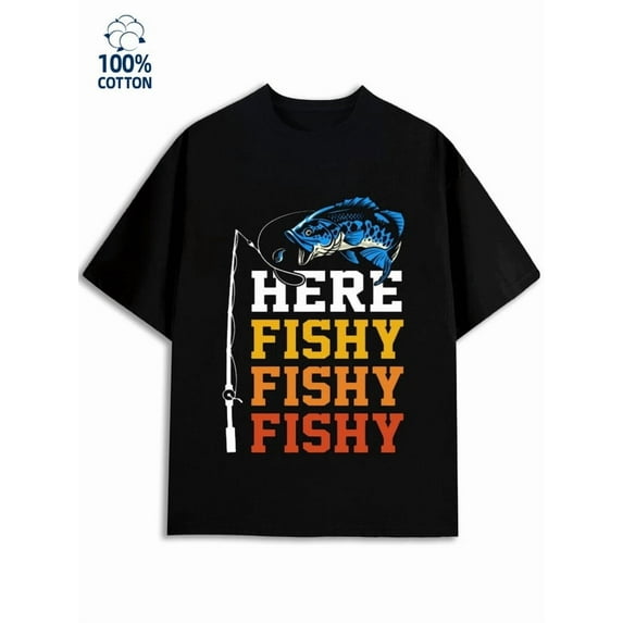 Fishing Fishy Tee men fish 180G 100% Cotton black for men funny for 60 ...