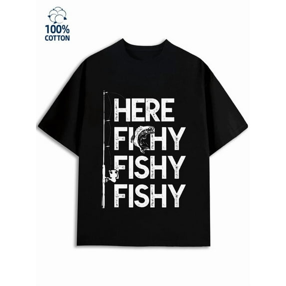 Fishing Fun Tee mens fishing 180G 100% Cotton black for 60 year old ...