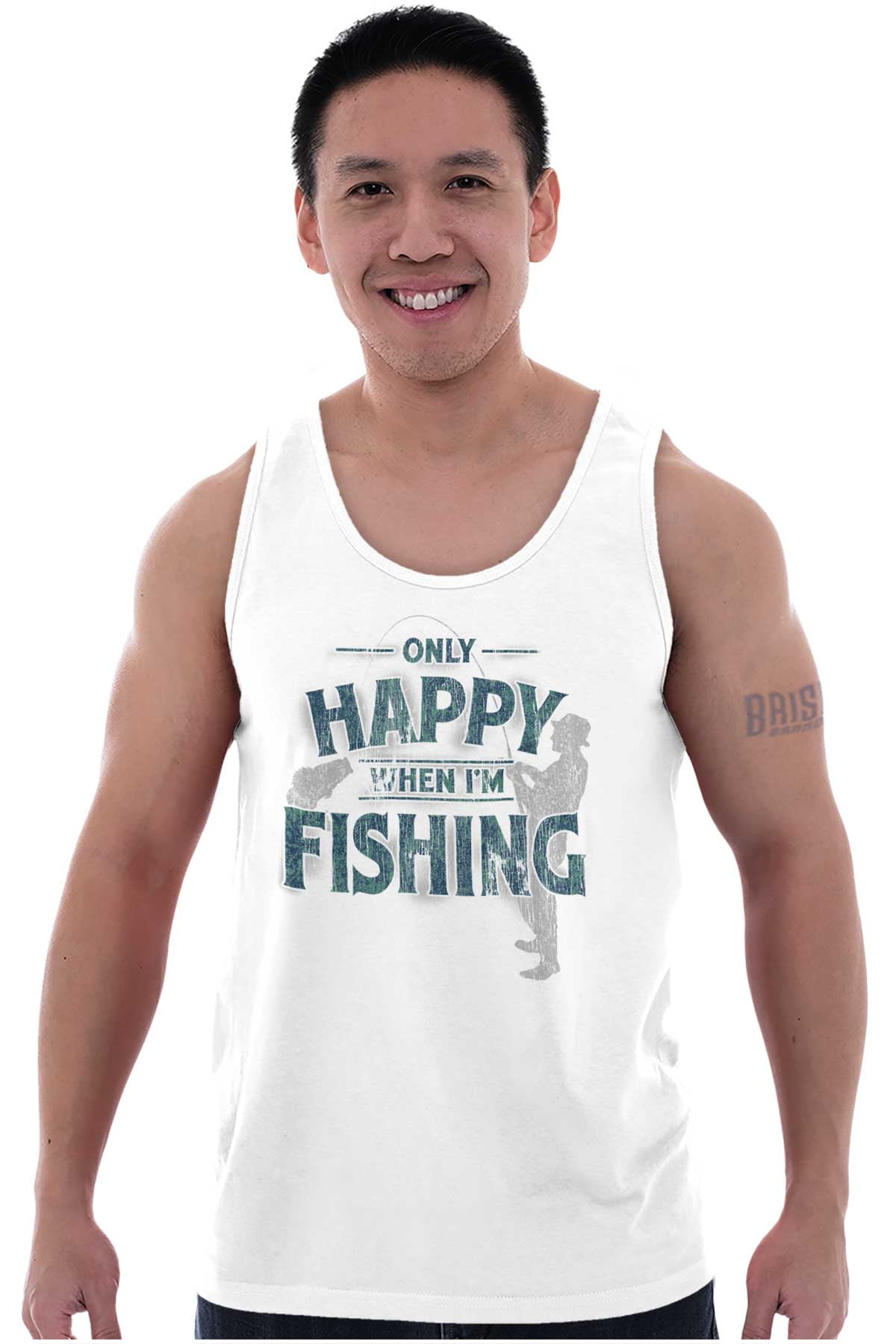 Fishing Funny Happy Angler Fishermens Tank Top Sleeveless Tee Men ...