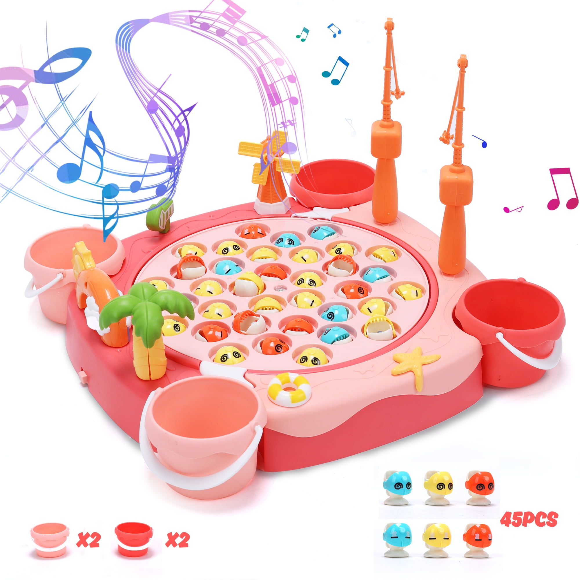 Fishing Game Toy Set with Rotating Board with Music Includes 45 Fish ...