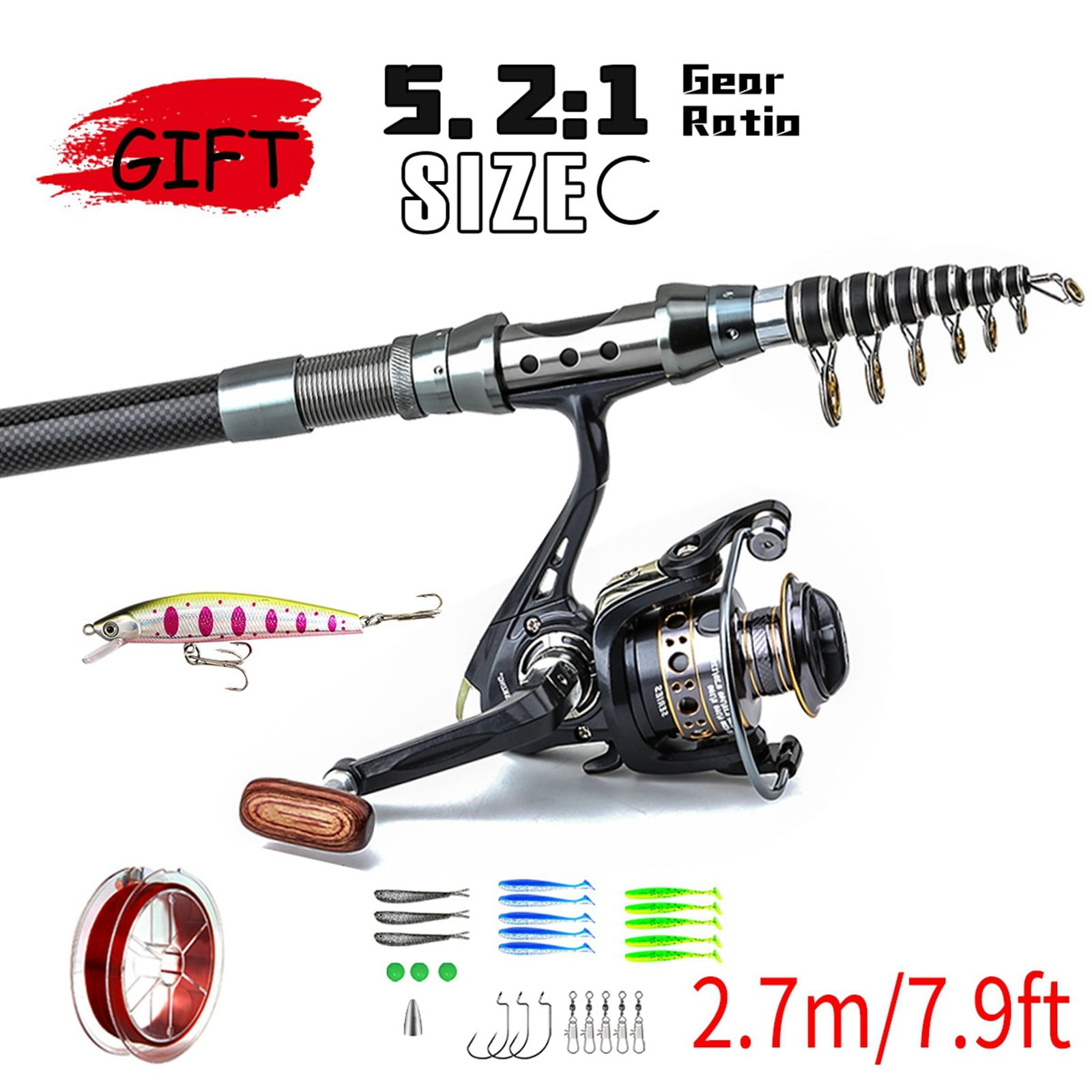 Fishing Gear Telescopic Fishing Rod Reel Combo Lightweight Portable ...