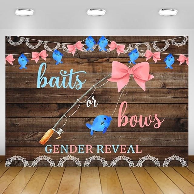 Fishing Gender Reveal Backdrop Blue Fish He Or Fish She Baby Shower ...