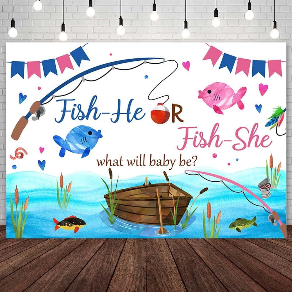 Fishing Gender Reveal Backdrop Fish He Or Fish She What Will Baby Be ...