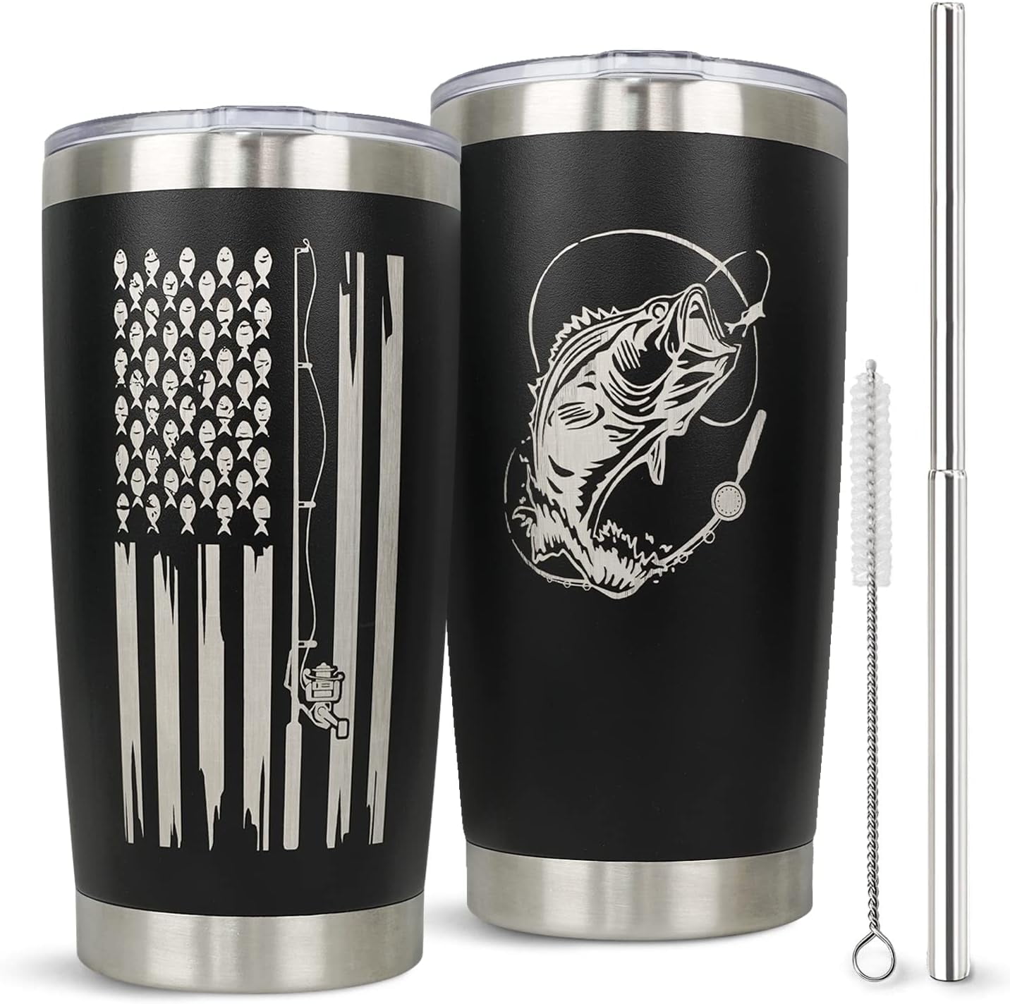 Fishing Gifts for Men - Stainless Steel American Flag Tumbler 20oz for ...