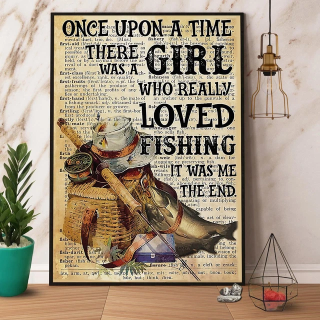 Fishing A Girl Who Really Loved Fishing Fish Vintage Paper Poster No ...