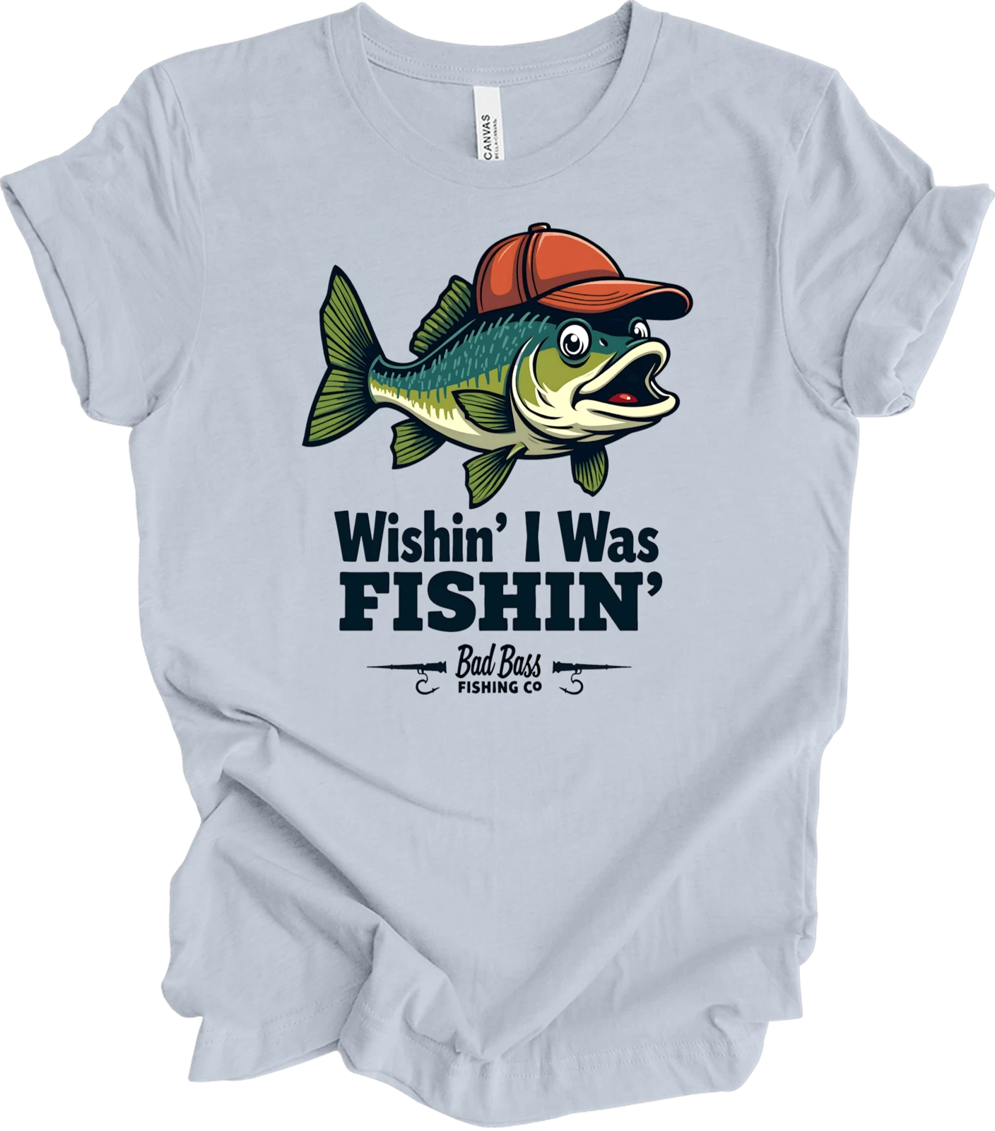 Fishing Graphic – Wishin’ I Was Fishin’ Big Bass Design T-Shirt ...