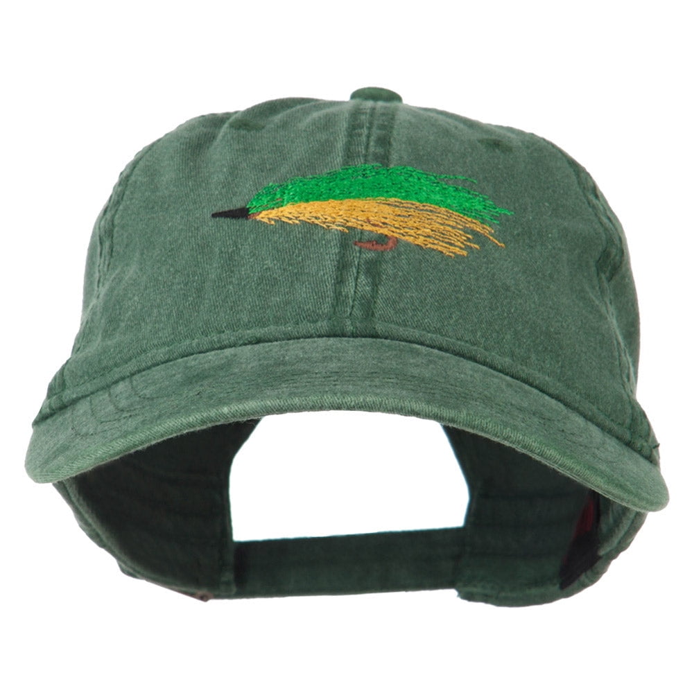 Fishing Green Fly Embroidered Washed Cap - Dark Green OSFM - Walmart.com