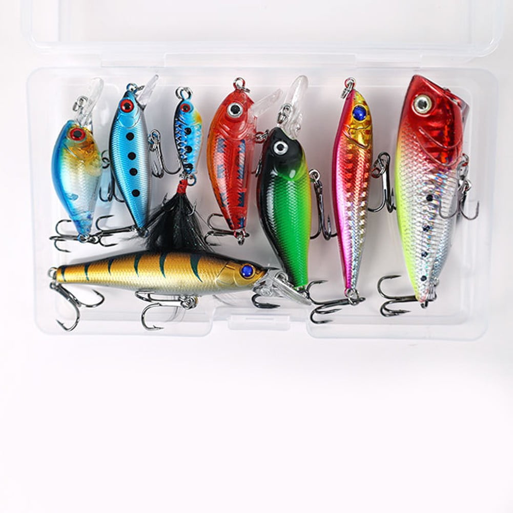 Fishing Hard Bait Kit 8pcs Minnow Popper Lures Set for Freshwater ...