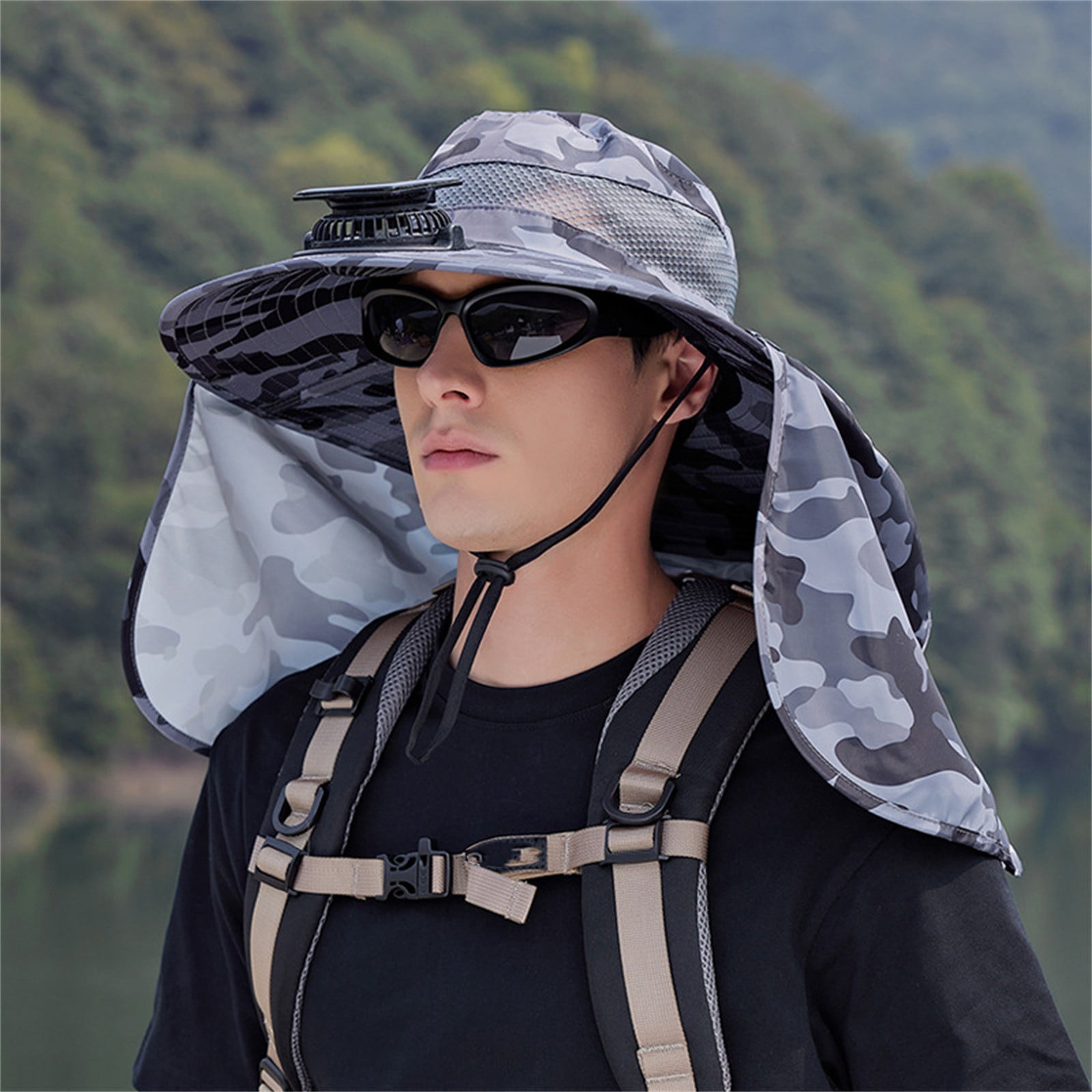 Fishing Hat With Built In Fan Giant Wide Brim Bucket Hats UPF 50+ Sun ...